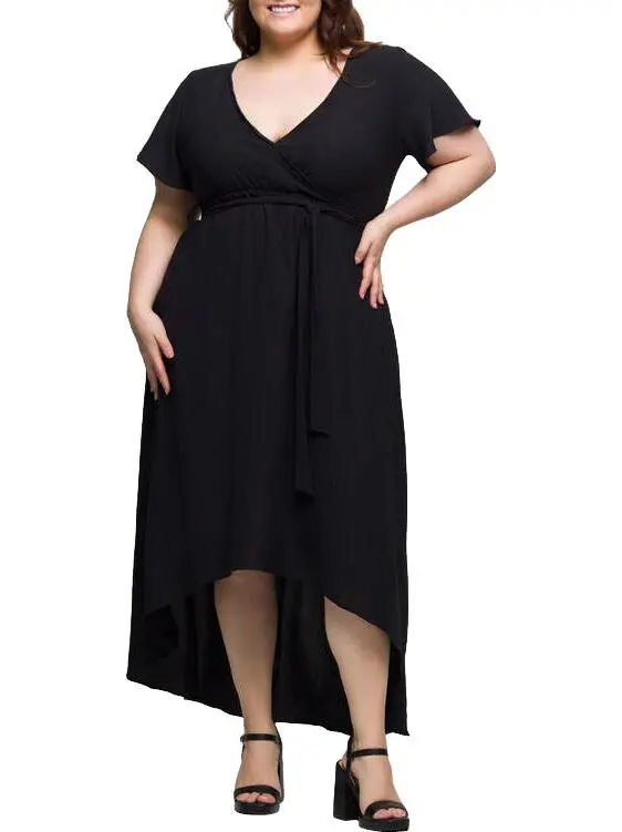 24SEVEN COMFORT APPAREL Wrap Front High-low Dress - Black