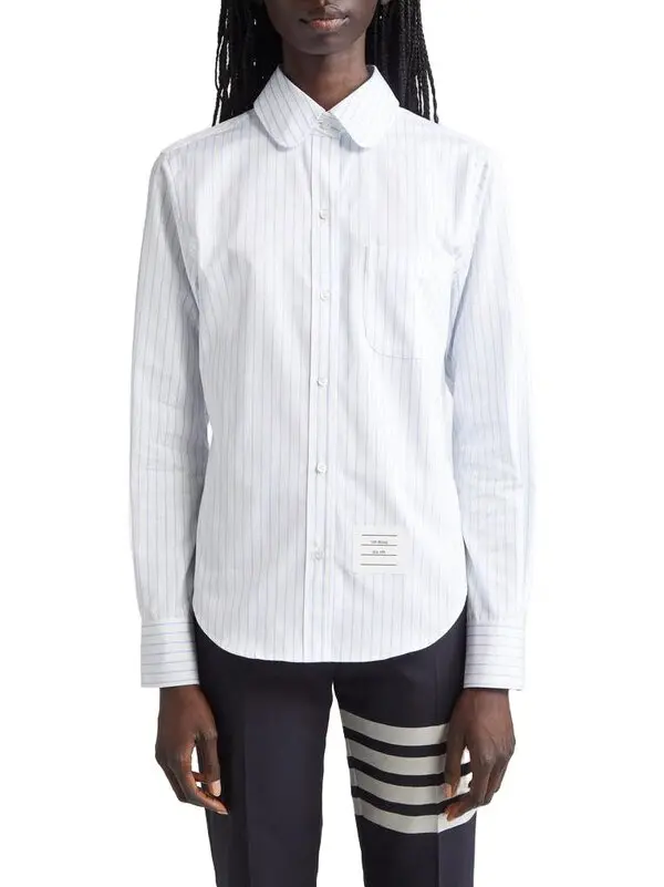 Thom Browne Classic Striped Cotton Button-up Shirt - Light Blue