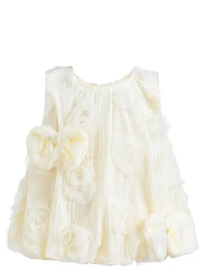 TULLEEN Bow Flower Sleeveless Dress - Ivory