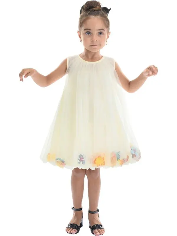 MIMI TUTU Floral Layered Sleeveless Dress - Ivory