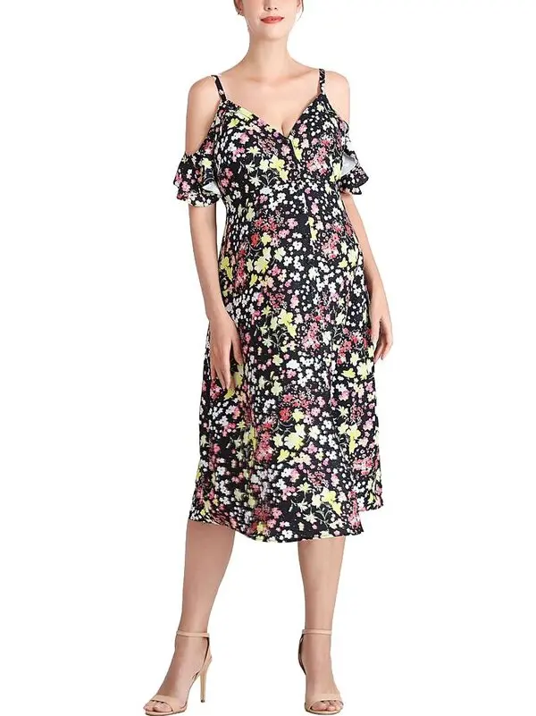 KIMI + KAI Esme Cold Shoulder Maternity Nursing Dress - Multicolored