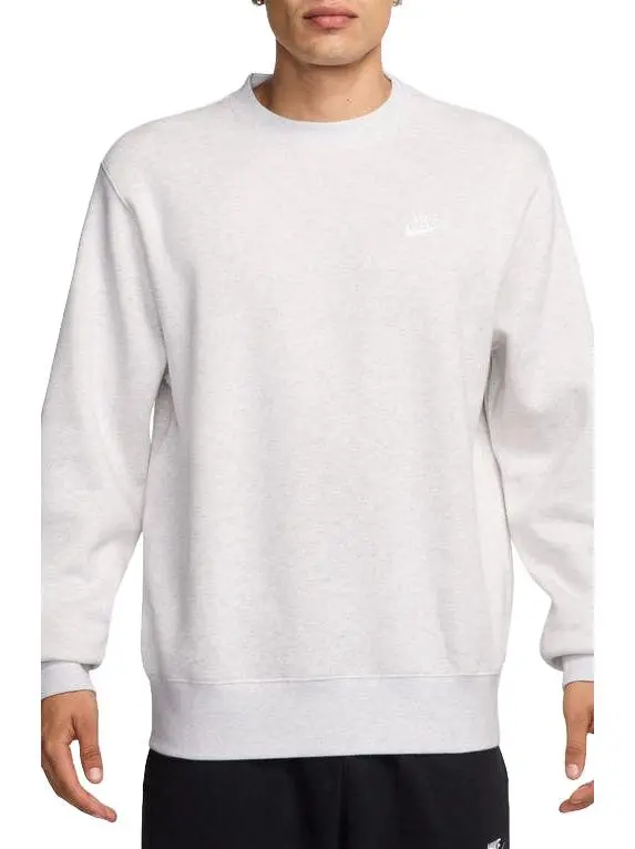 Nike Club Brushed Fleece Crewneck Sweatshirt - Birch Heather/white