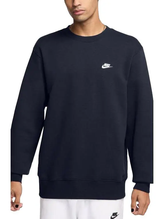 Nike Club Brushed Fleece Crewneck Sweatshirt - Obsidian/ White