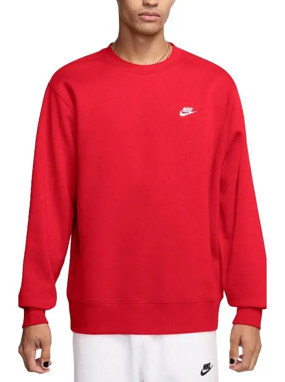 Nike Club Brushed Fleece Crewneck Sweatshirt - University Red/ White