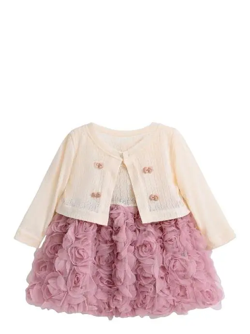 TULLEEN Rose Rabbit Cardigan Dress - Ivory