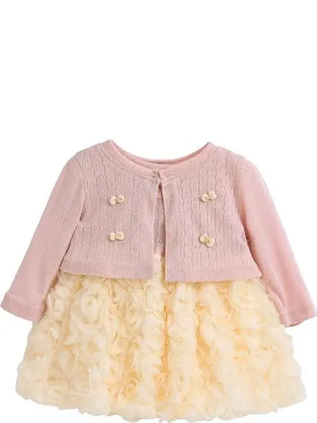 TULLEEN Rose Rabbit Cardigan Dress - Pink