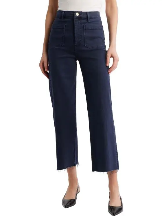 FRAME The Anchor High-waist Wide-leg Jeans - Navy Raw Fray