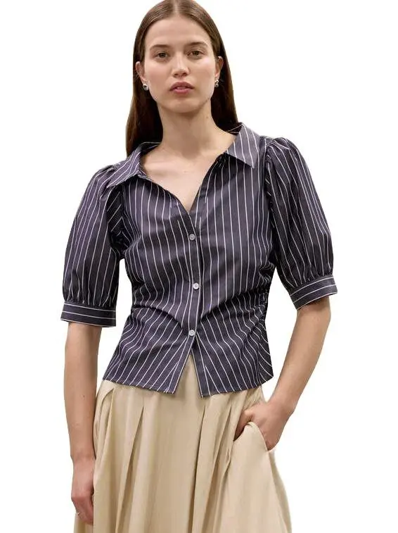Rebecca Taylor Isla Stripe Poplin Shirt - Navy Stripe