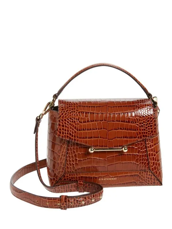 Strathberry Croc Embossed Leather Top Handle Bag - Walnut