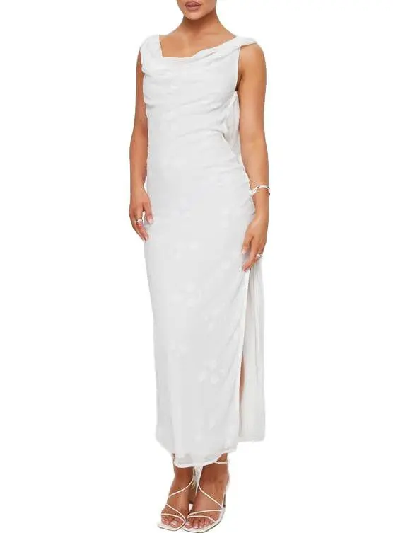Princess Polly Contessa Cowl Neck Maxi Dress - White
