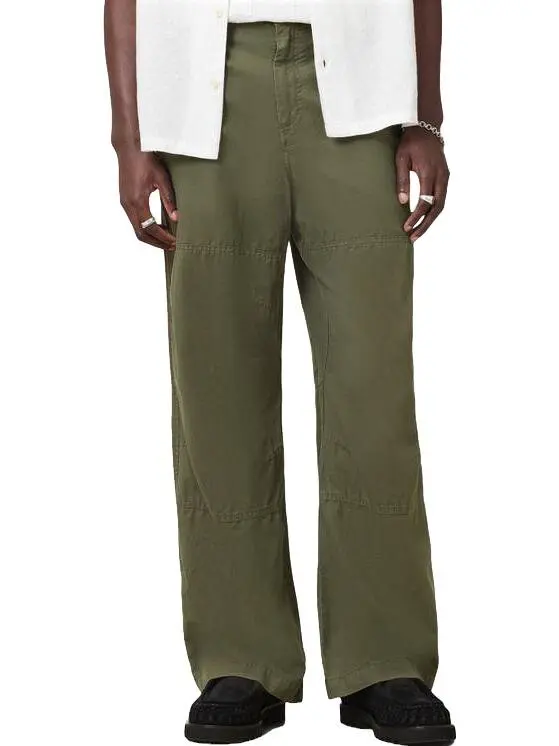ALLSAINTS Depot Oversize Cotton & Linen Pants - Khaki Green