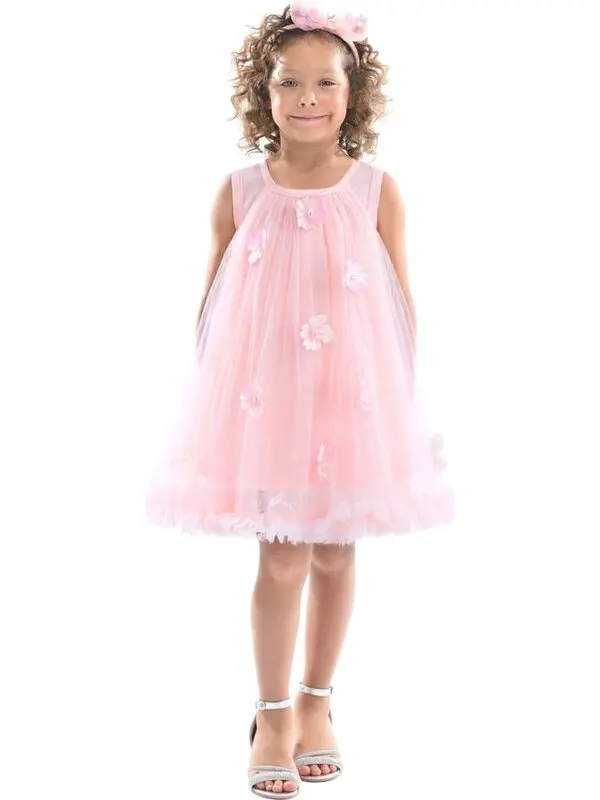 MIMI TUTU Tulle Layered Floral Dress - Blush