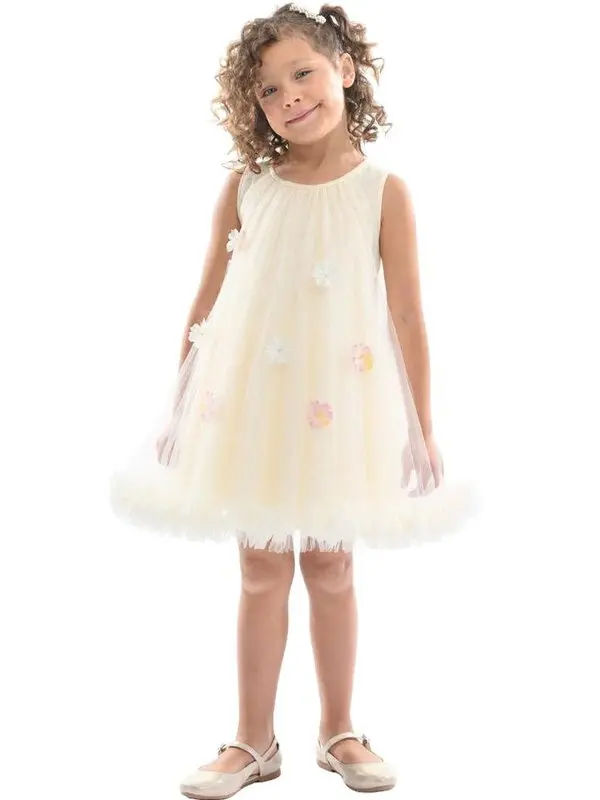MIMI TUTU Tulle Layered Floral Dress - Ivory