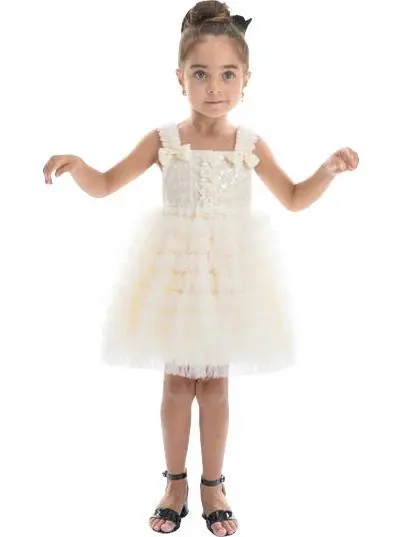 TULLEEN Bow Tiered Tulle Dress - Ivory