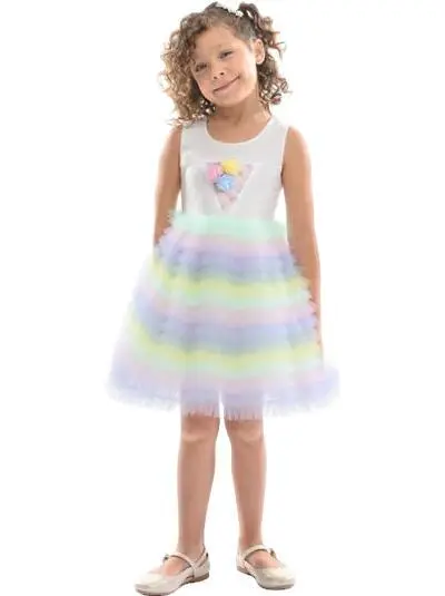 MIMI TUTU Ruffle Tiered Pom Dress - Purple