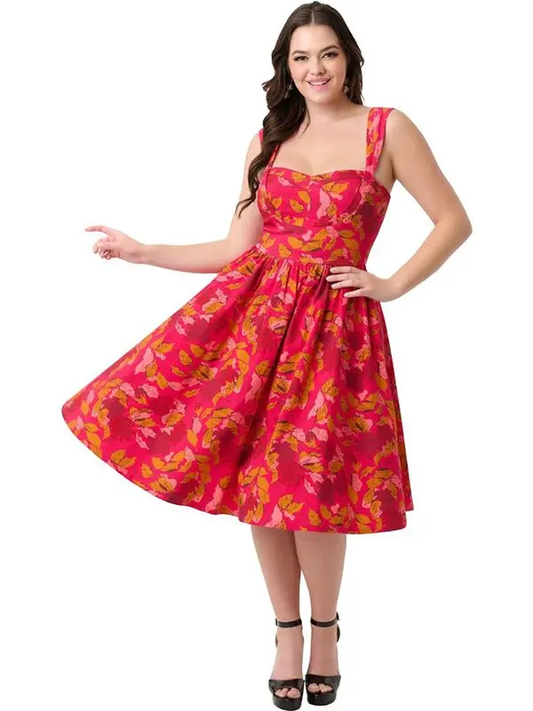 Unique Vintage 1950s Sleeveless Swing Dress - Pink Floral