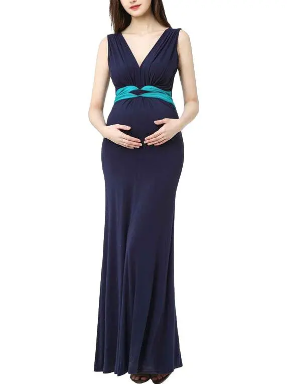 KIMI + KAI Colorblock Maternity Maxi Dress - Navy Teal
