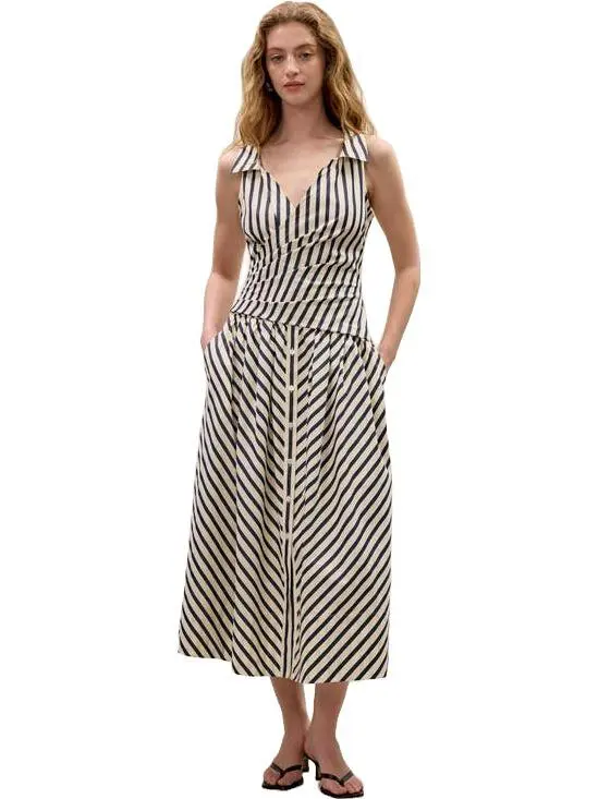 Rebecca Taylor Isla Stripe Poplin Midi Dress - Cream Stripe
