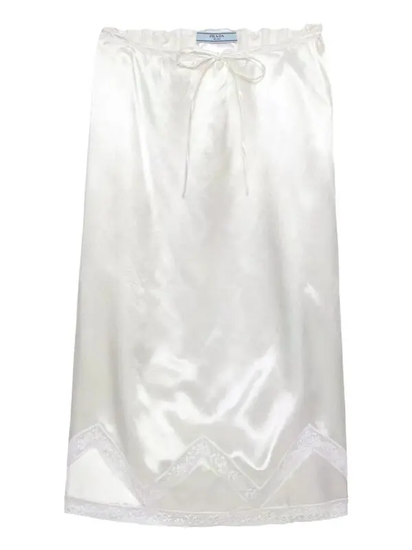 Prada Embroidered Satin Midi Skirt - White
