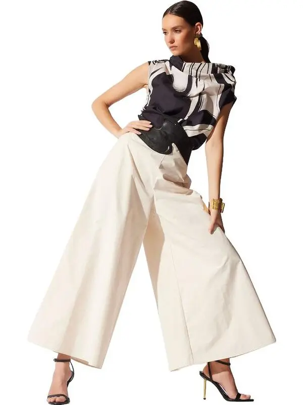 Natori Kaze Cotton Asymmetric Funnel Neck Top - Black