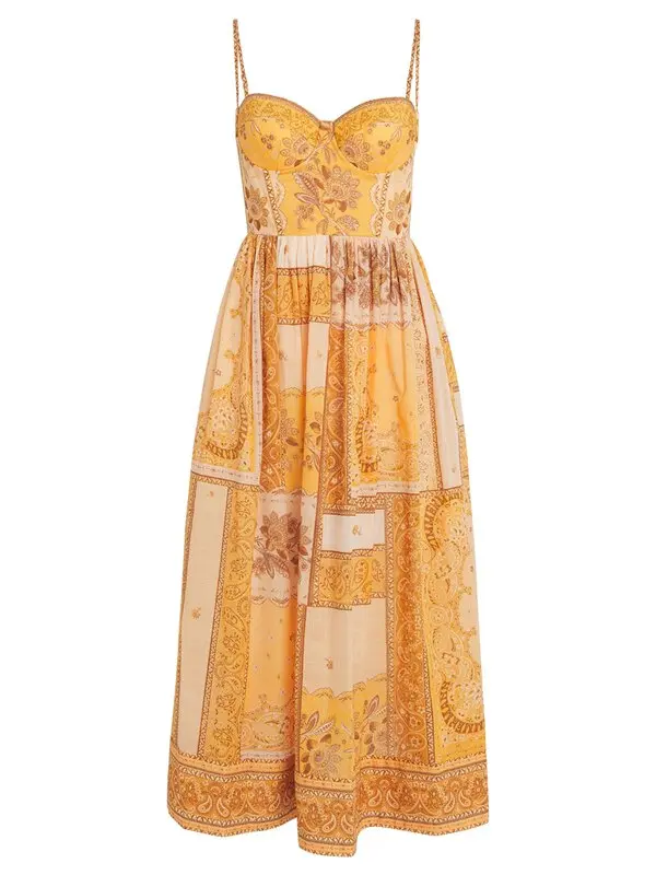 Zimmermann Cotton Lucky Corset Midi Dress - Yellow