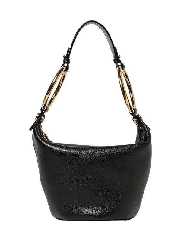 Chloé Leather Shoulder Bag With Gold Tone Hoop Handles - Black