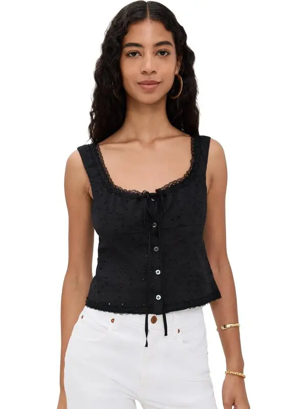 Staud Lou Eyelet Top - Black Eyelet