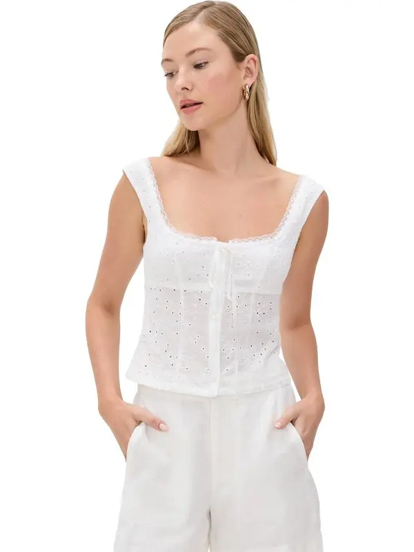 Staud Lou Eyelet Top - White Eyelet