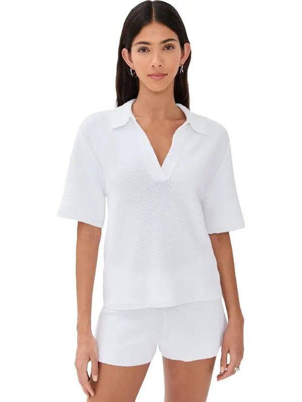 LE BOP Textured Knit Polo Top - White
