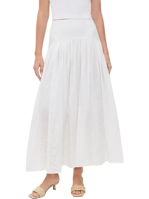 Staud Floral Eyelet Procida Skirt - White Eyelet