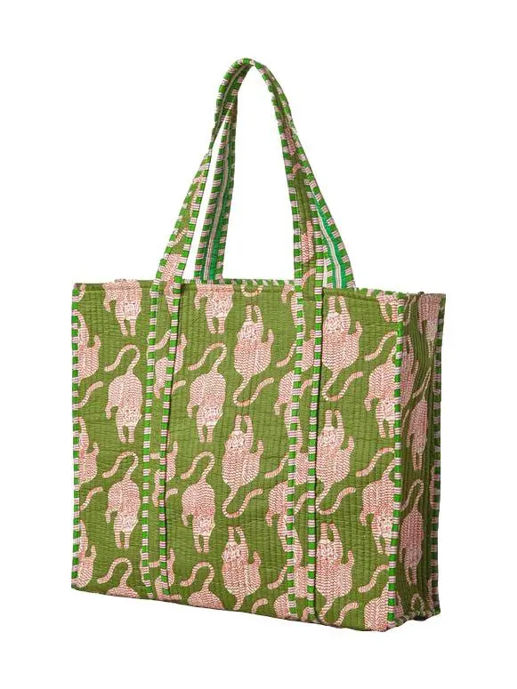 VERVE CULTURE Quilted Feline Tote - Green