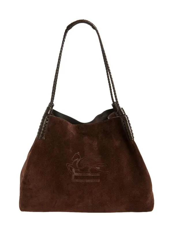 Etro Medium Libra Suede Tote - Dark Brown