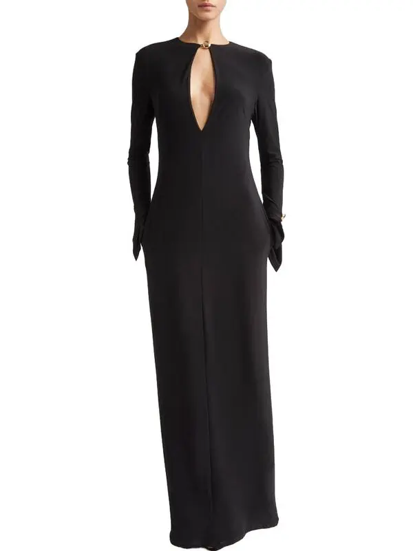 Brandon Maxwell Sylvie Plunge Neck Gown - Black