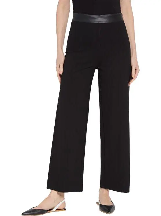 Lyssé Faux Leather Trim Ponte Wide Leg Pants - Black