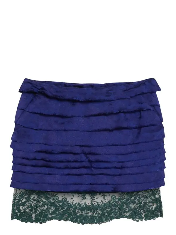 Saint Laurent Lace-hem Ruffled Jacquard Mini Skirt - Bleu Saphir