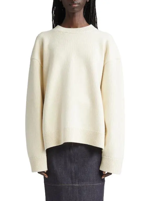 JIL SANDER Classic Virgin Wool Blend Sweater - Natural