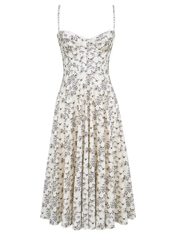 House Of Cb Floral Corset Midi Sundress - Bee Floral Cream