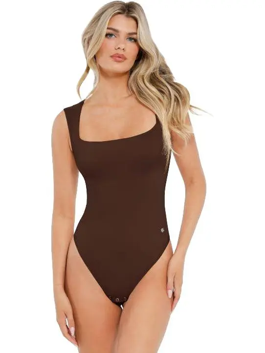 POPILUSH Cloudsense Sleeveless Square Neck Bodysuit - Dark Brown