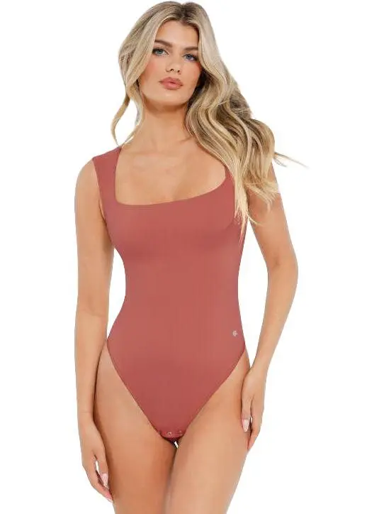 POPILUSH Cloudsense Sleeveless Square Neck Bodysuit - Deep Mahogany