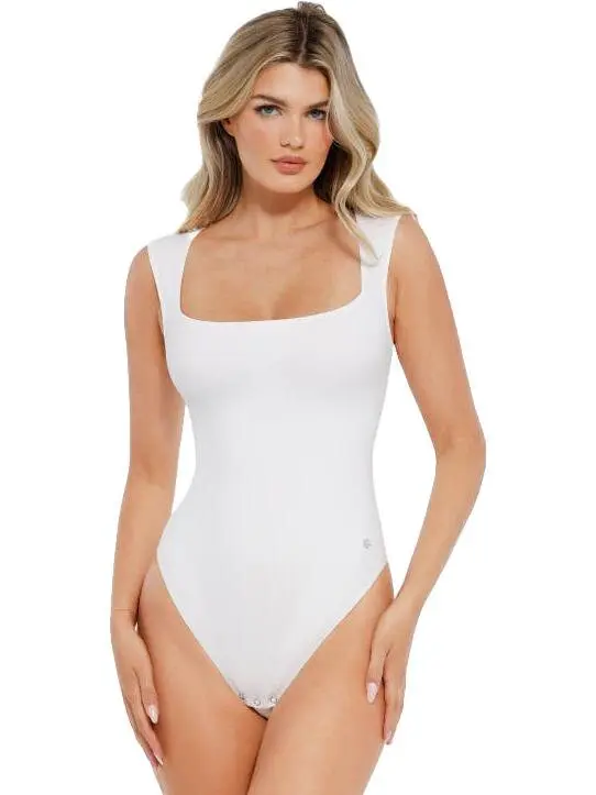 POPILUSH Cloudsense Sleeveless Square Neck Bodysuit - Pure White