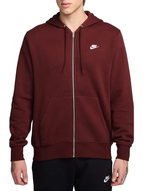 Nike Club Fleece Zip Hoodie - Dark Team Red/white