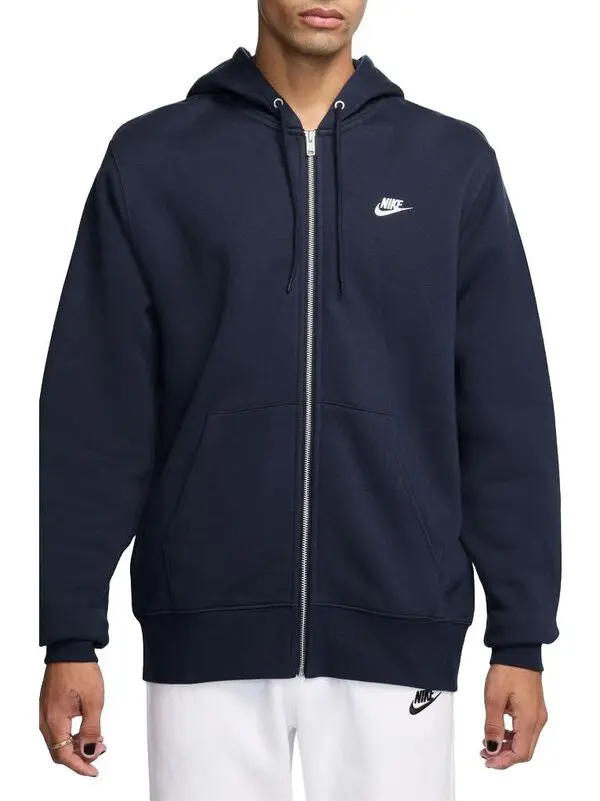 Nike Club Fleece Zip Hoodie - Obsidian/ White