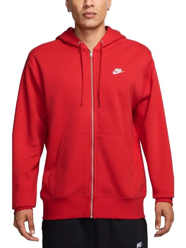 Nike Club Fleece Zip Hoodie - University Red/ White