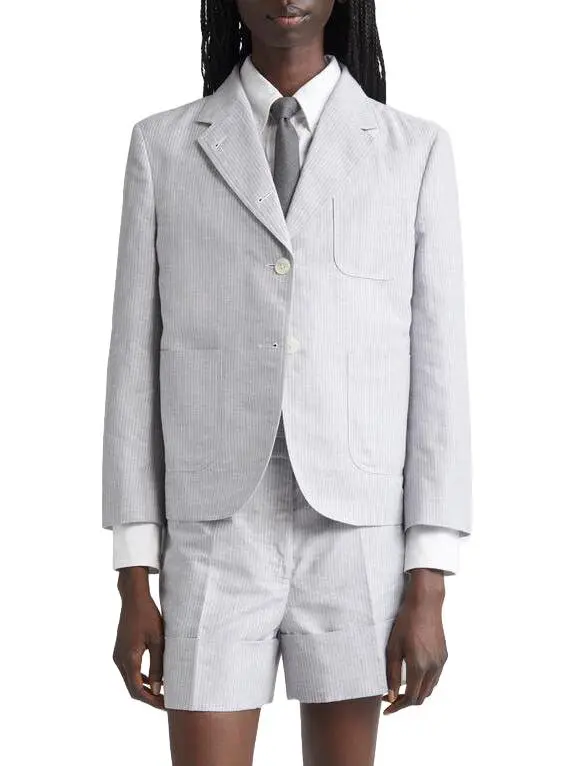 Thom Browne Stripe Linen And Cotton Crop Blazer - Light Grey