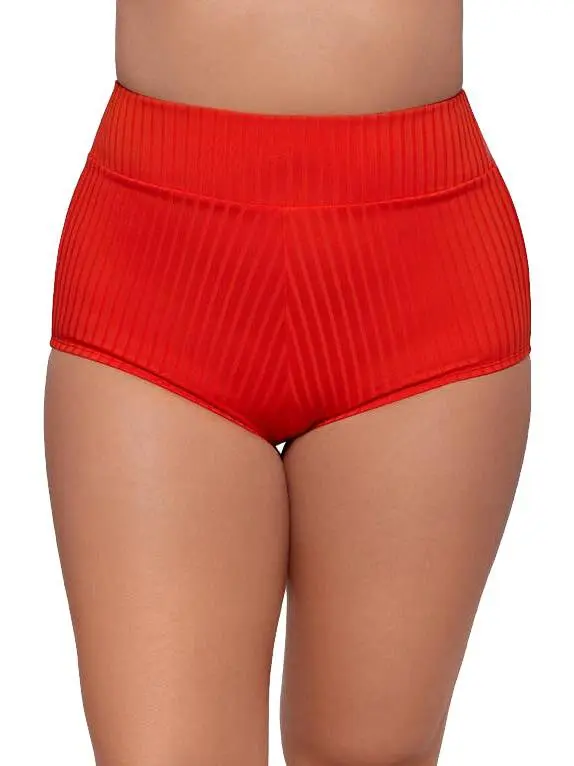 S3 Ribbed High-waisted Swim Short - Scarlet