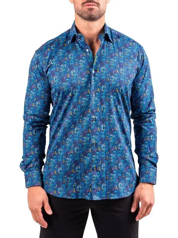 MACEOO Fibonacci Resistance Contemporary Fit Button-up Shirt - Blue