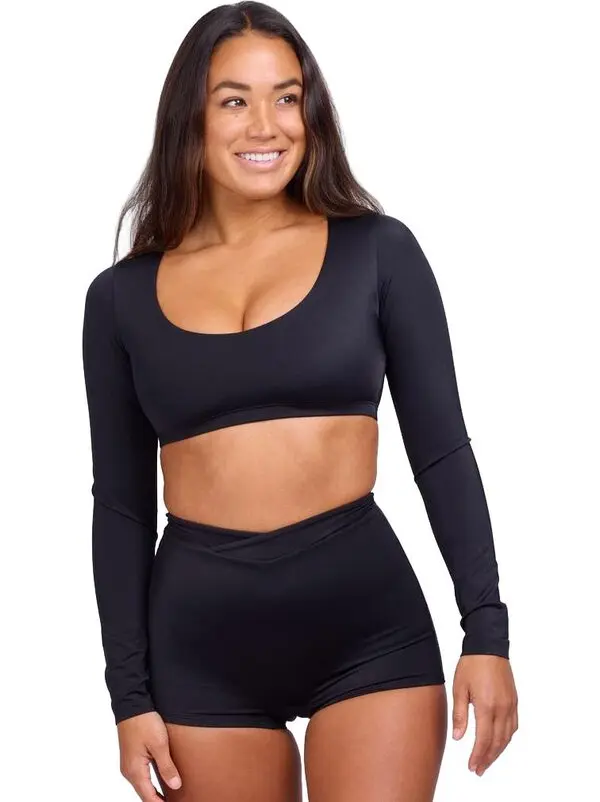JOLYN Avalon Long Sleeve Crop Rashguard - Black