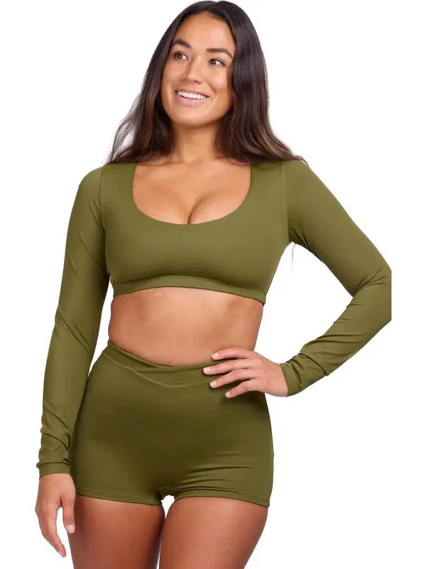JOLYN Avalon Long Sleeve Crop Rashguard - Kelp