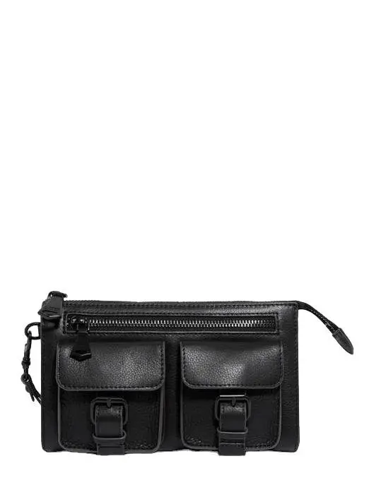 AIMEE Saddle Up Leather Wristlet - Black W/ Black