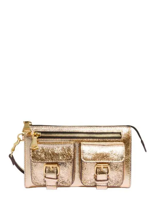 AIMEE Saddle Up Leather Wristlet - Crinkled Gold